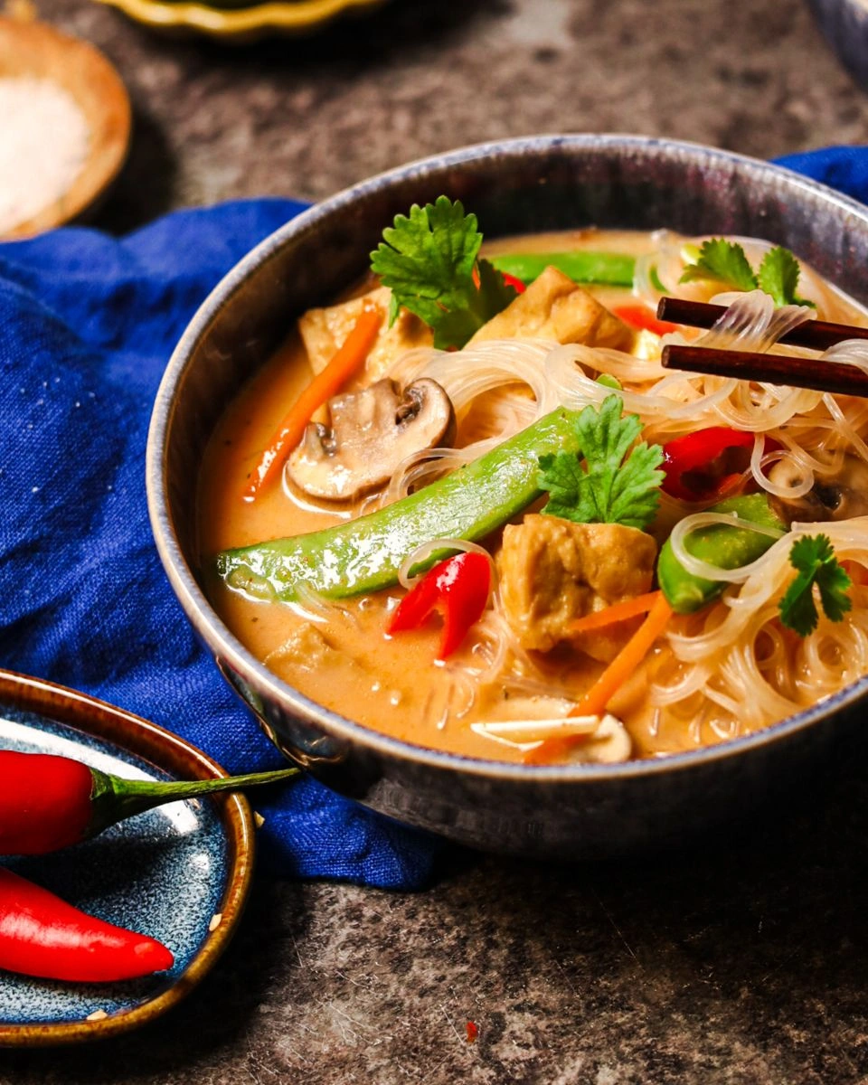 Asiatisk soppa med glasnudlar, kokosmjölk och grönsaker | Yipin